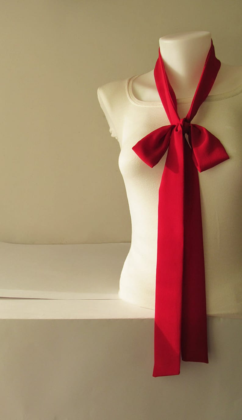 Red Skinny Scarf, 80"x2", Long Thin Scarf With Angled Ends, Medina Silk ...