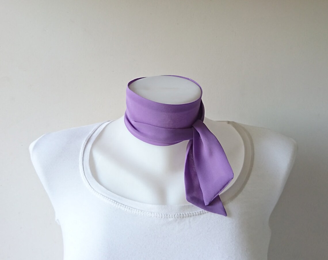 Lilac Mini Skinny Scarf, 36.5"x1.75", Ultra Violet, Crepe Chiffon Neck ...