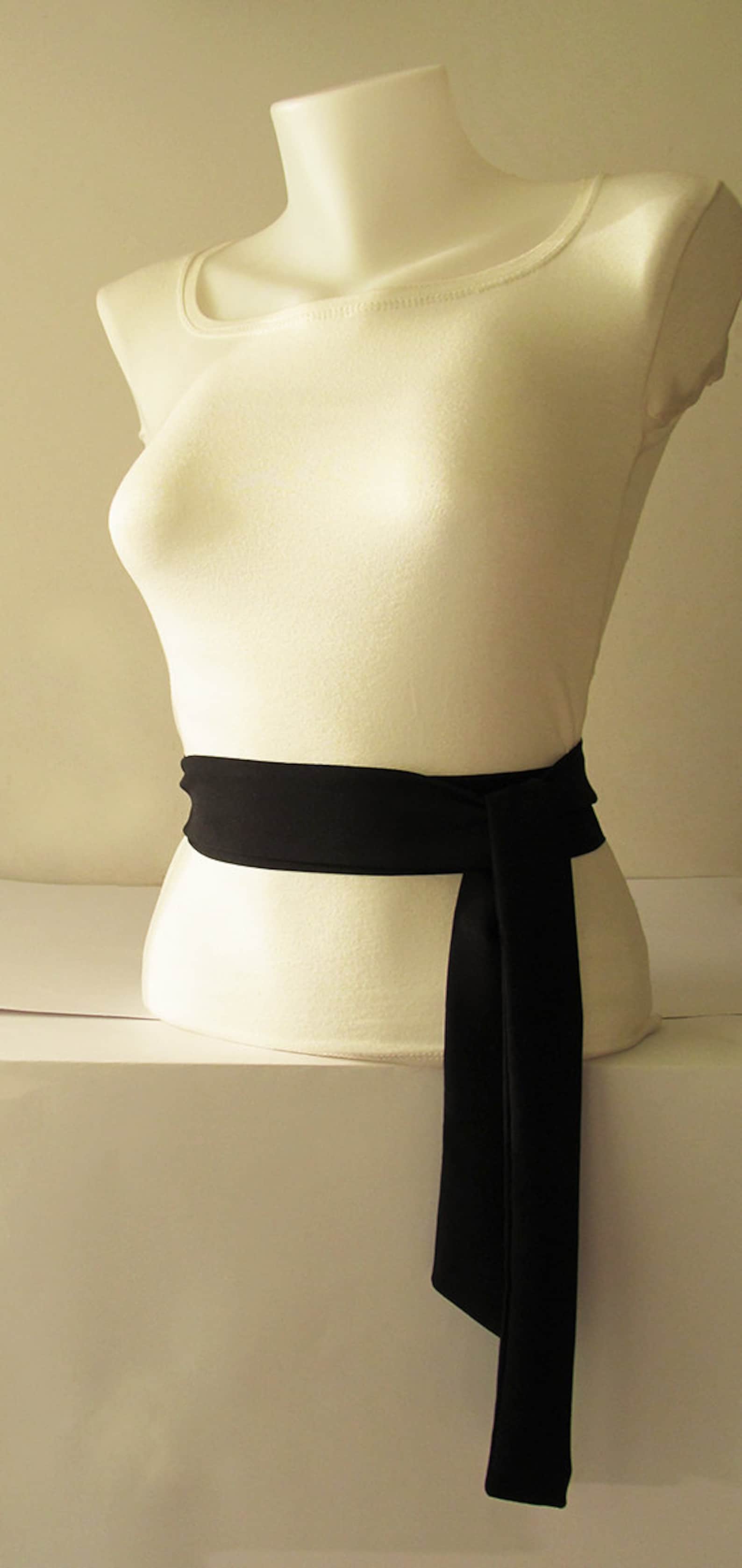 Black Medina Silk Polyester Skinny Scarf: 80"x2", Long Angled Neck Tie ...