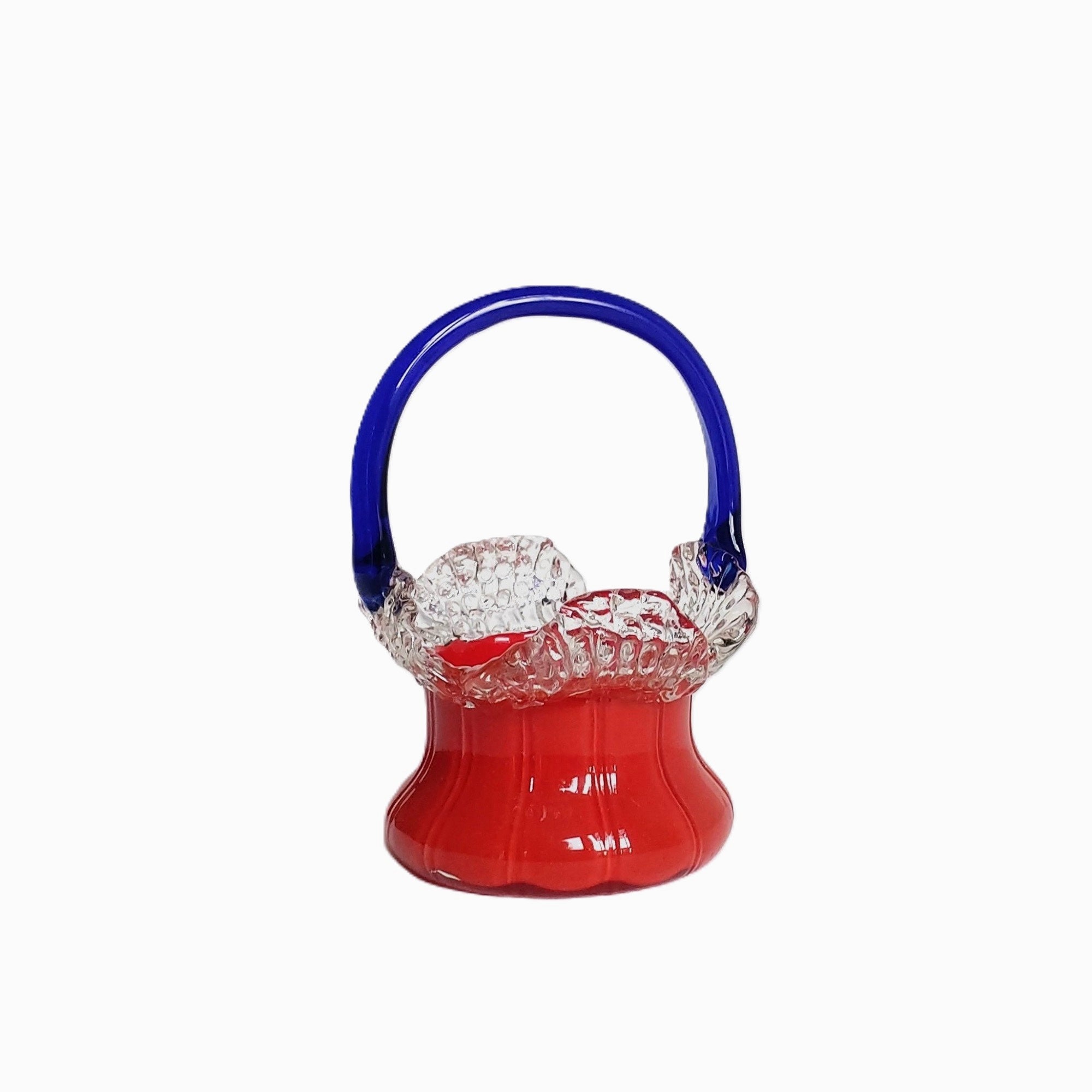 Antique Glass Basket Made of Red Tango Glass With a Clear Transparent ...