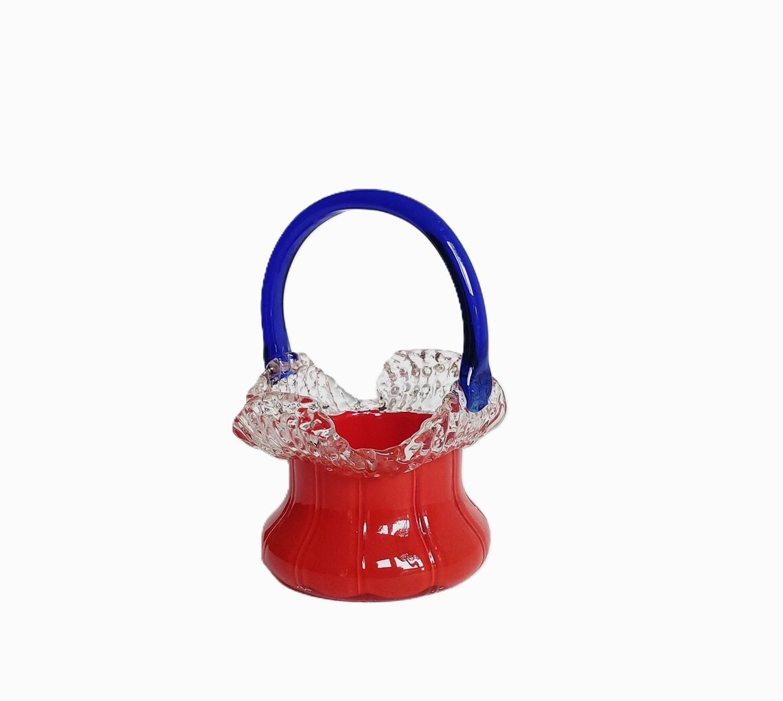 Antique Glass Basket Made of Red Tango Glass With a Clear Transparent ...
