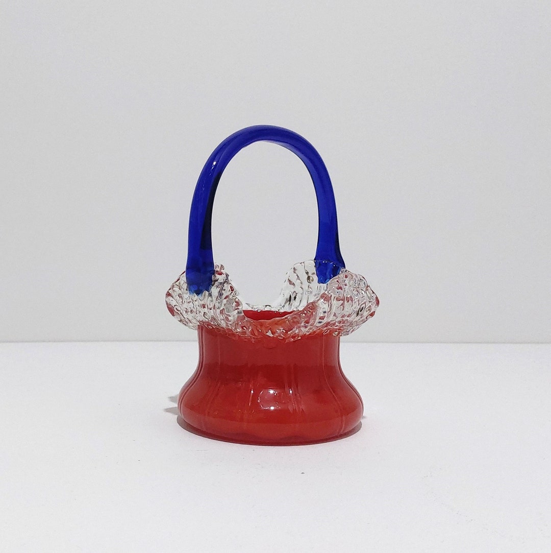 Antique Glass Basket Made of Red Tango Glass With a Clear Transparent ...