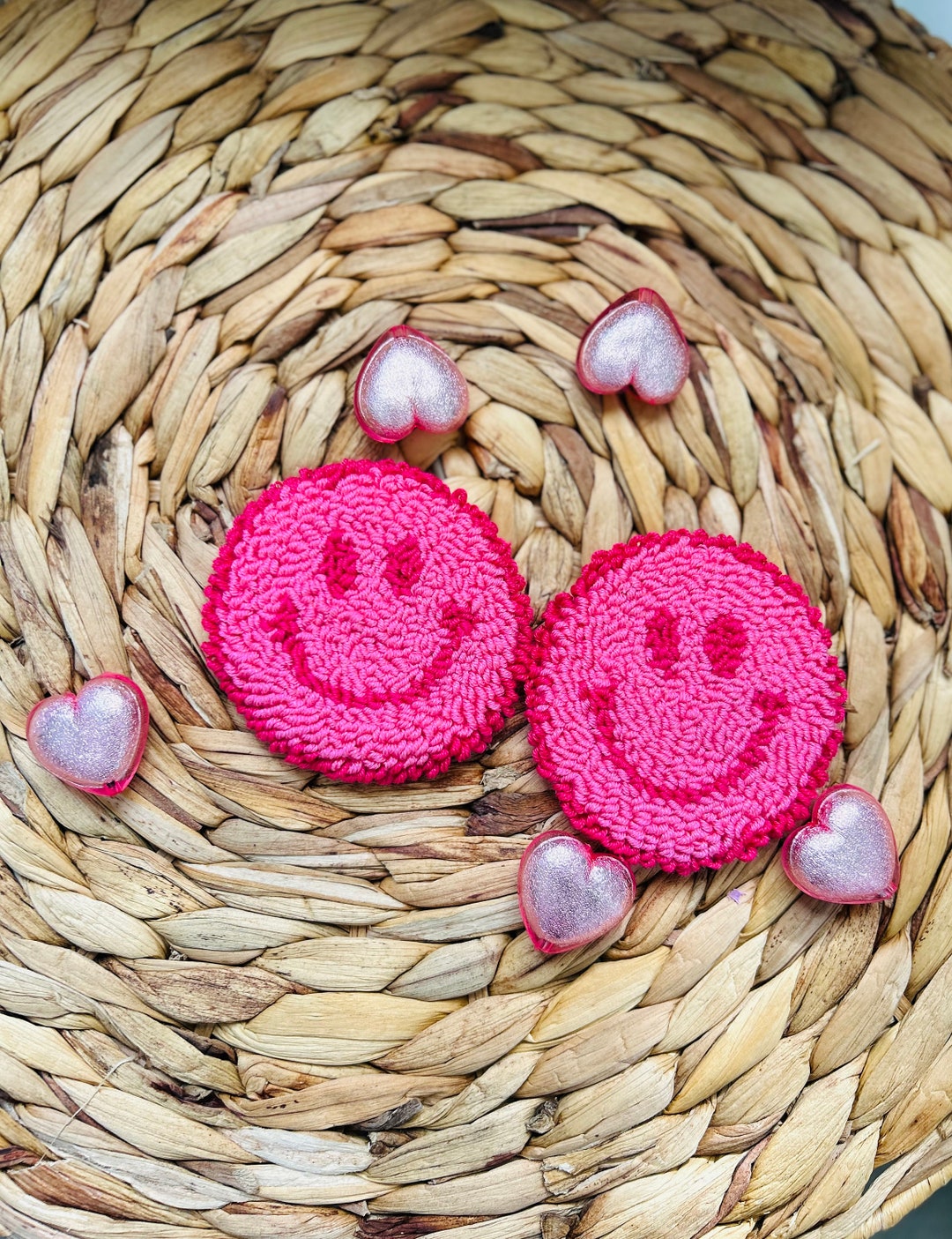 Pink Smiley Face Punch Needle Car Coasters - Etsy