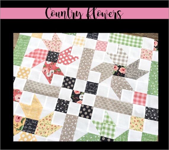 Country Flowers Digital PDF Quilt Pattern Wall hanging Table | Etsy