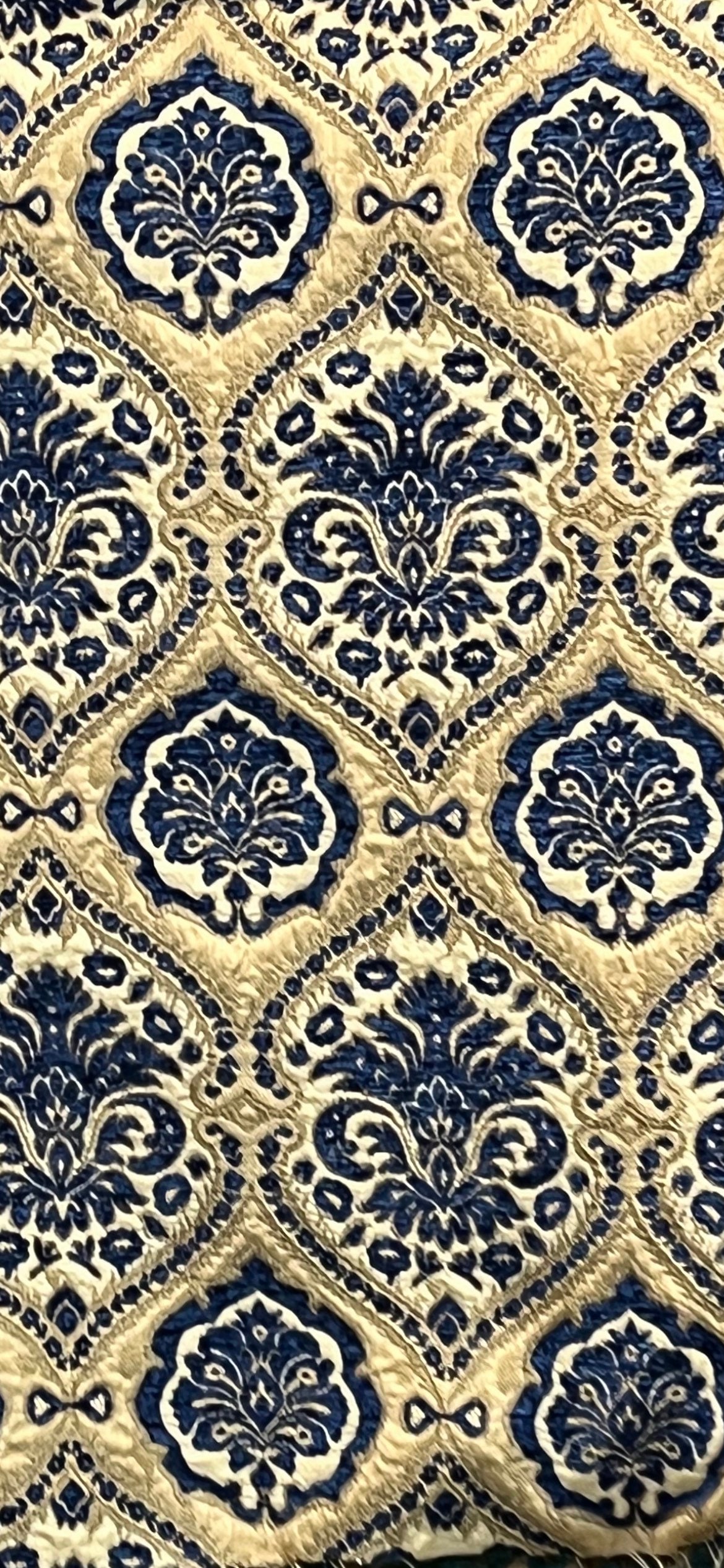 Blue Navy and Taupe Chenille Damask Fabric, Renaissance Home Decor ...