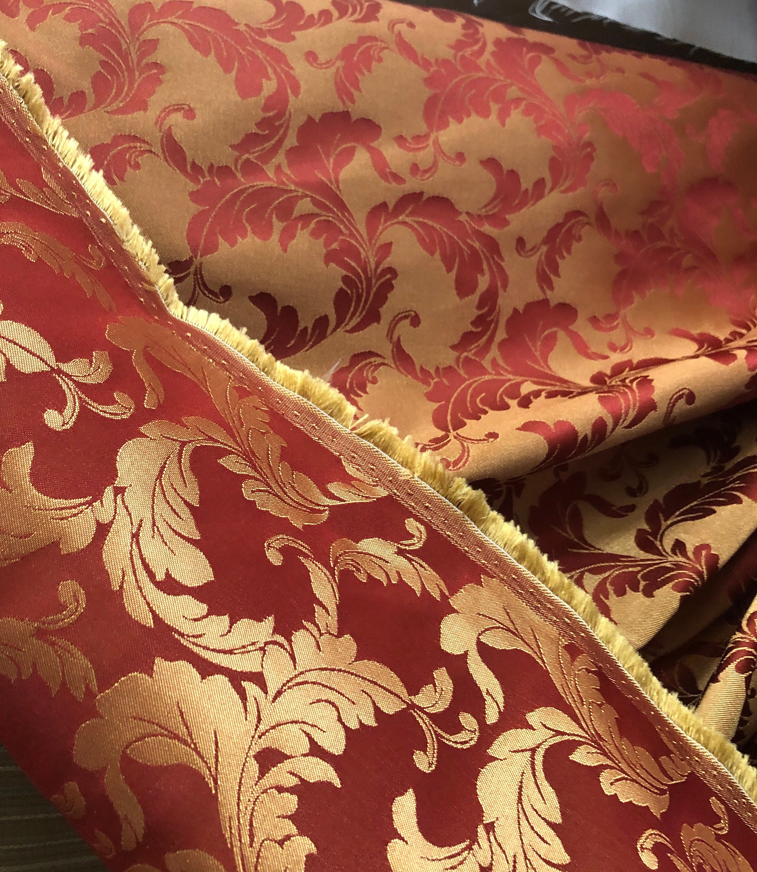 6 Yards Red and Gold Jacquard Upholstery Fabric, Drapery Fabric ...