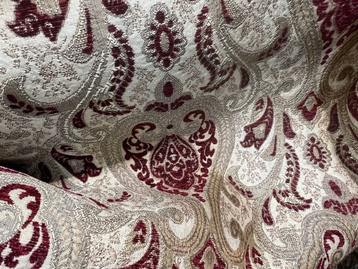 Burgundy Chenille Damask Fabric Renaissance Home Decor - Etsy