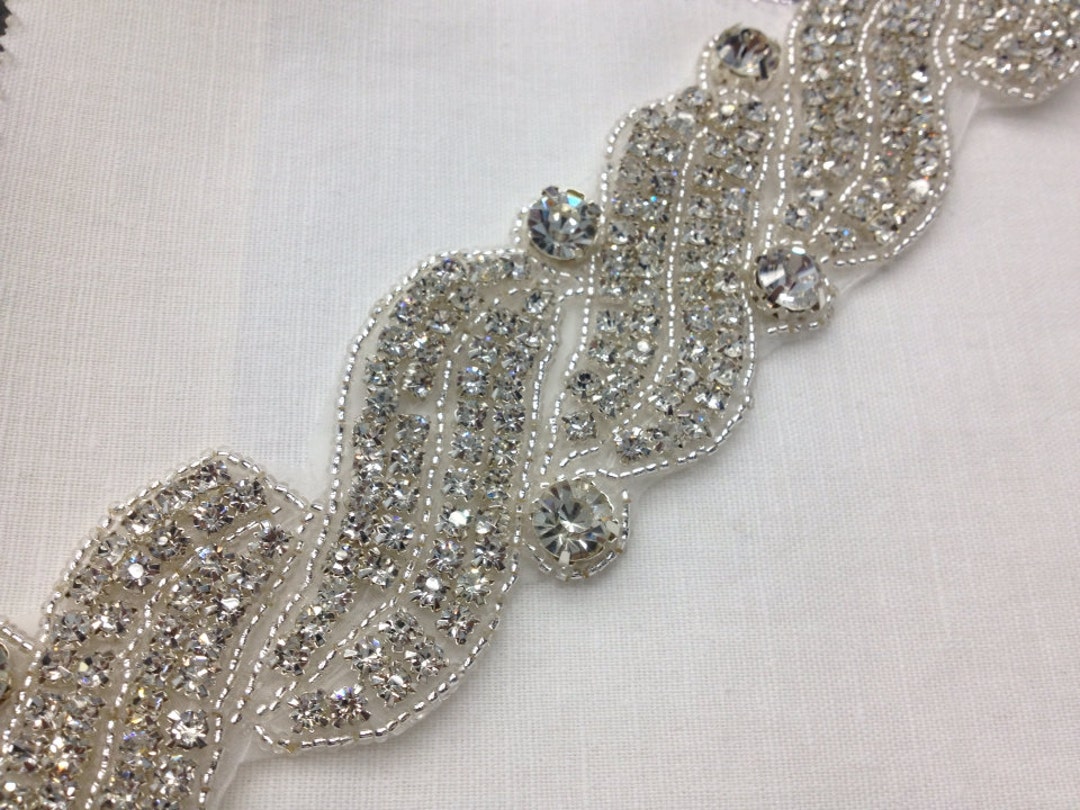 Rhinestone Trim, Beaded Rhinestone Silver Beaded Crystal Trim ,wedding ...