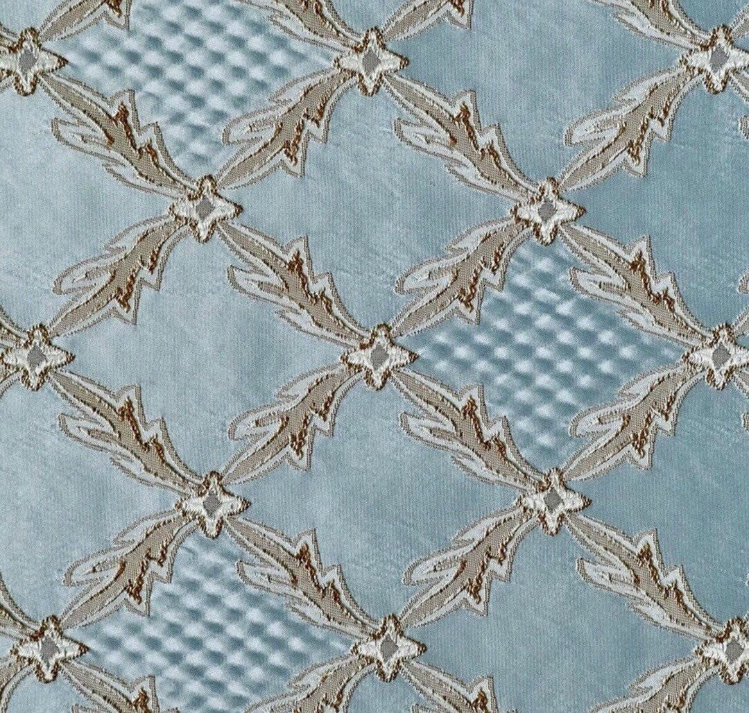 Azure/blue and Taupe Color Designer Fabric, Renaissance Home Decor ...