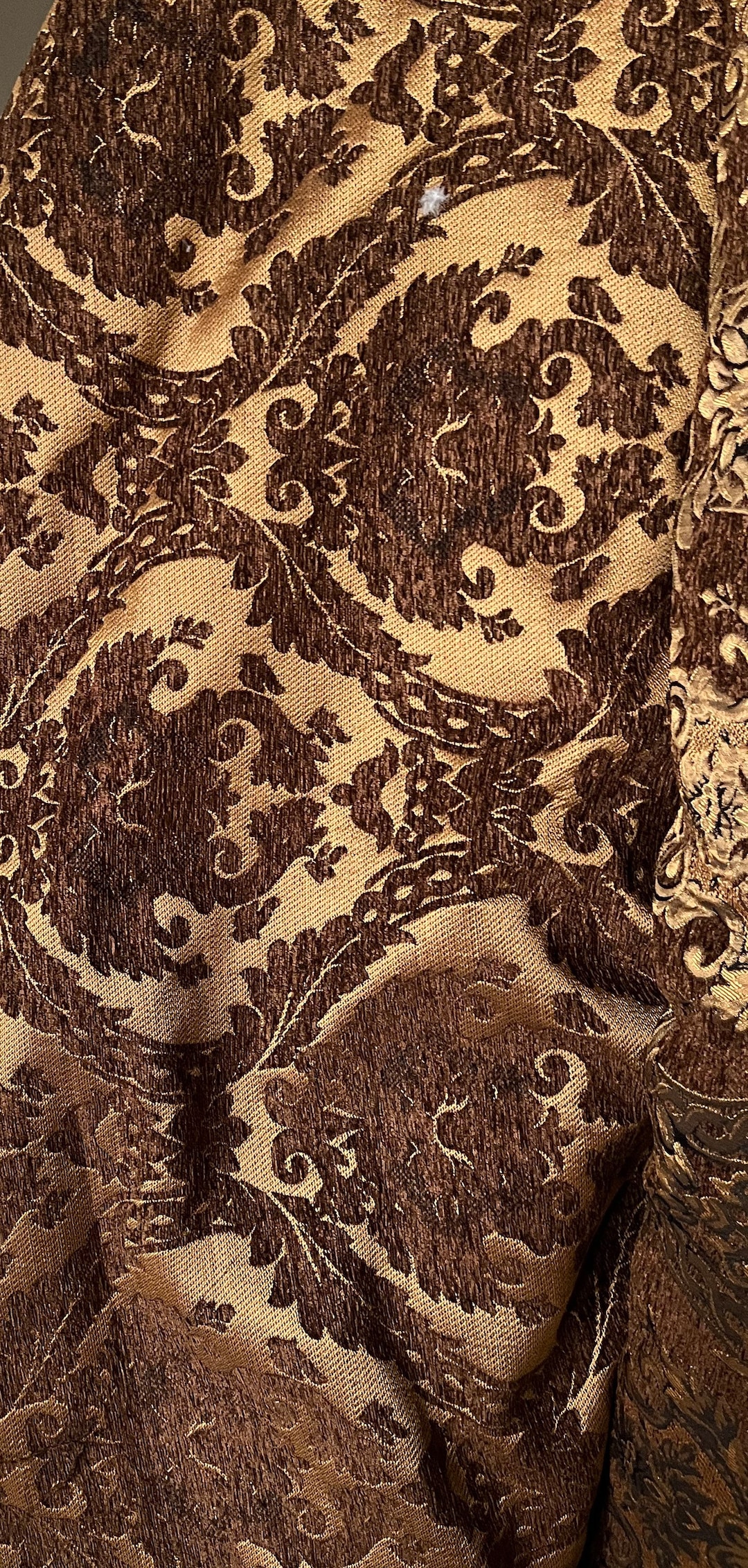 Brown and Gold Chenille Damask Fabric, Renaissance Home Decor ...