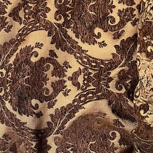 Brown and Gold Chenille Damask Fabric, Renaissance Home Decor ...
