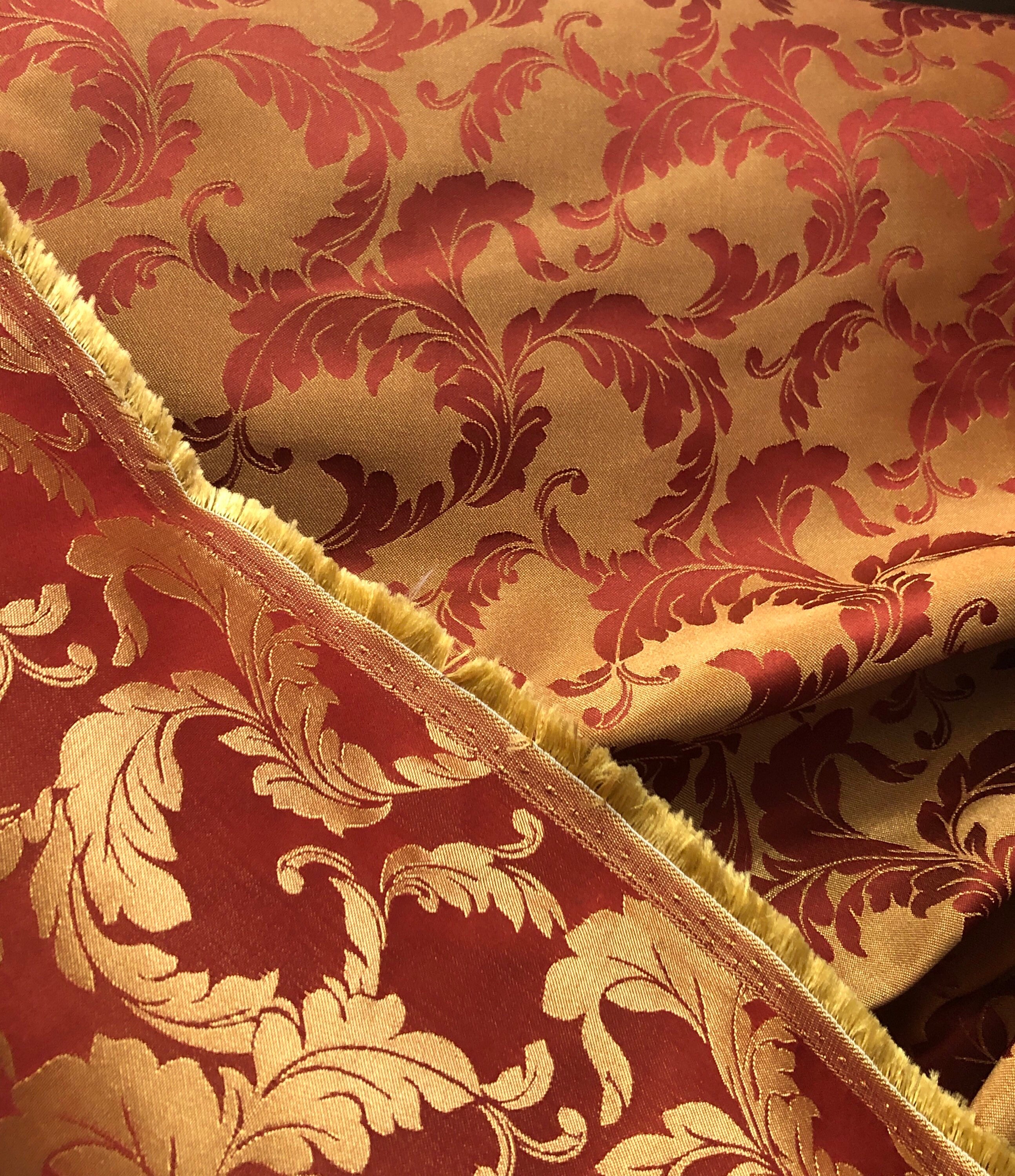 6 Yards Red and Gold Jacquard Upholstery Fabric, Drapery Fabric ...