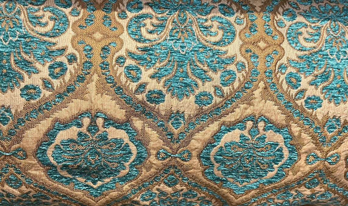 Torques and Gold Chenille Damask Fabric, Renaissance Home Decor ...