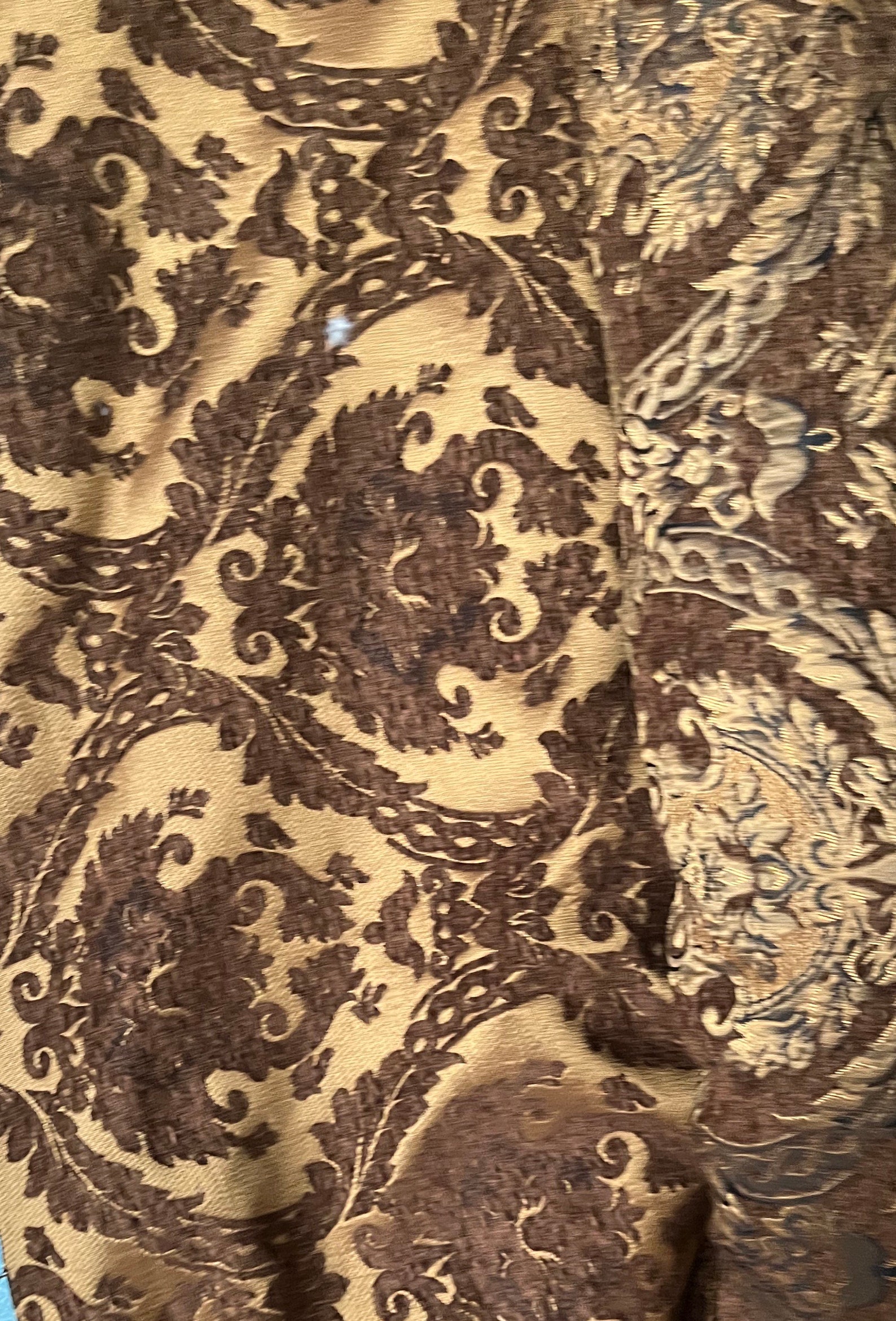 Brown and Gold Chenille Damask Fabric, Renaissance Home Decor ...