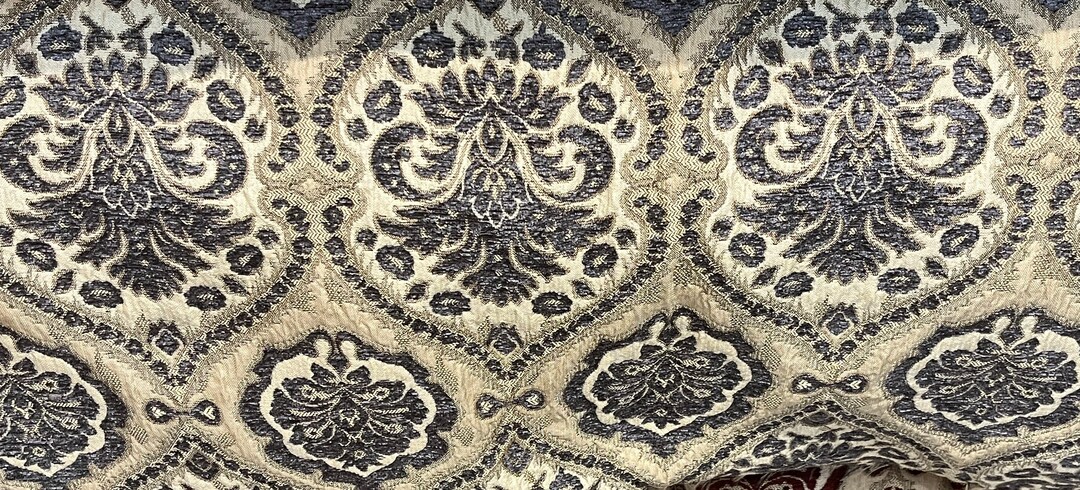 Black and Taupe Chenille Damask Fabric, Renaissance Home Decor ...