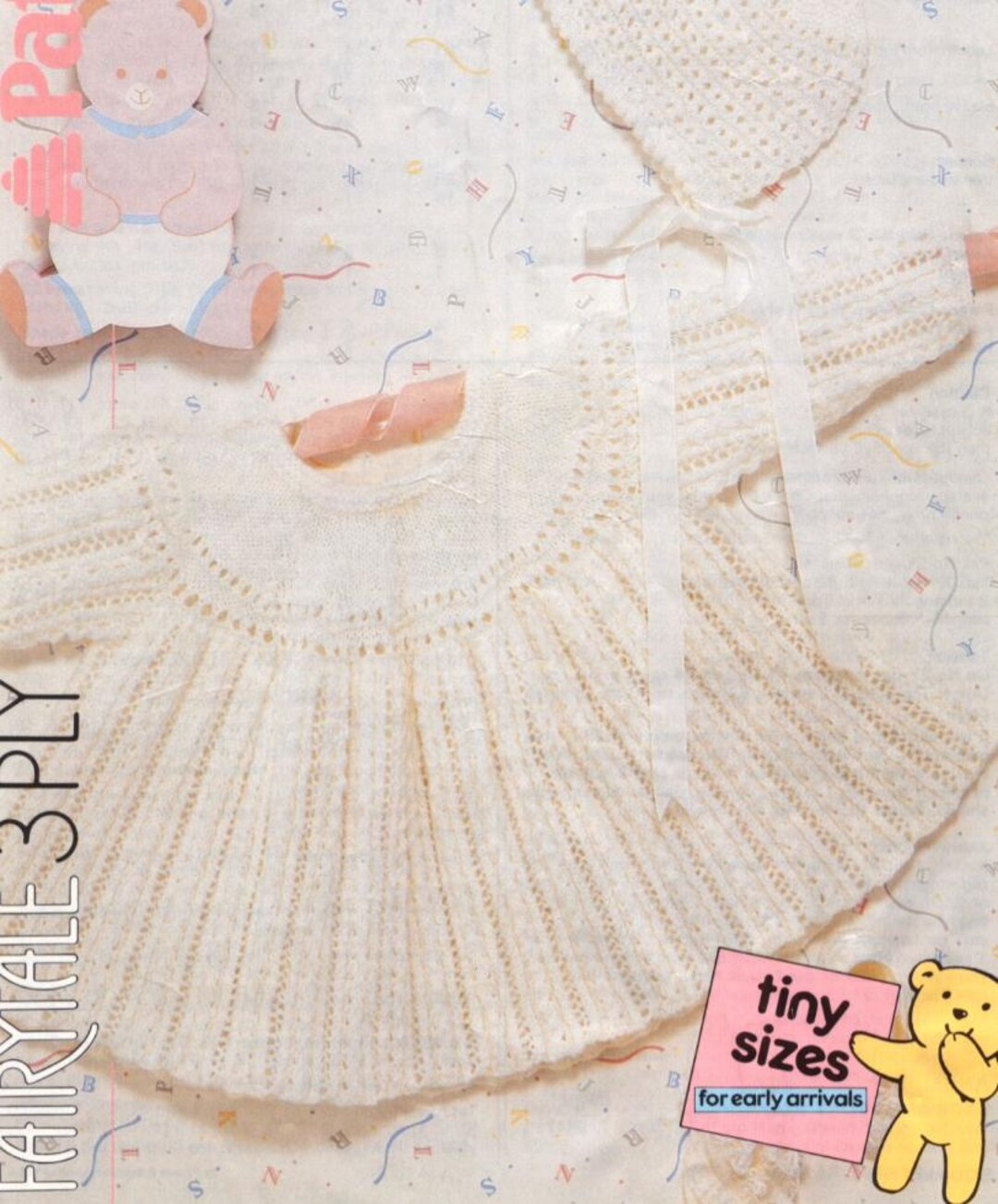 Vintage Knitting Pattern for 3 Ply Angel Tops Baby Dress and Bonnet Set ...