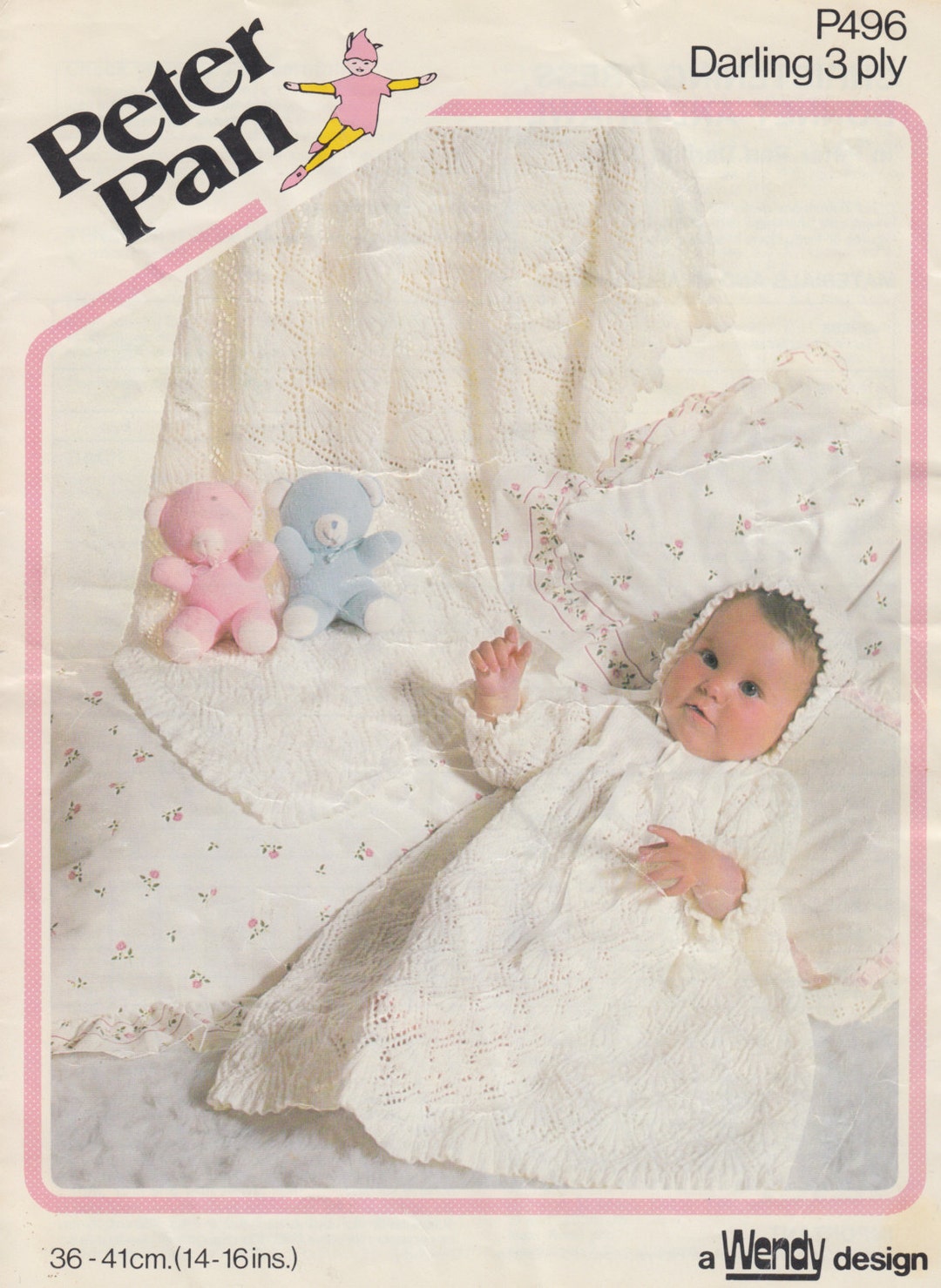 Vintage Baby Knitting Pattern for 3 Ply Christening Dress Bonnet and ...