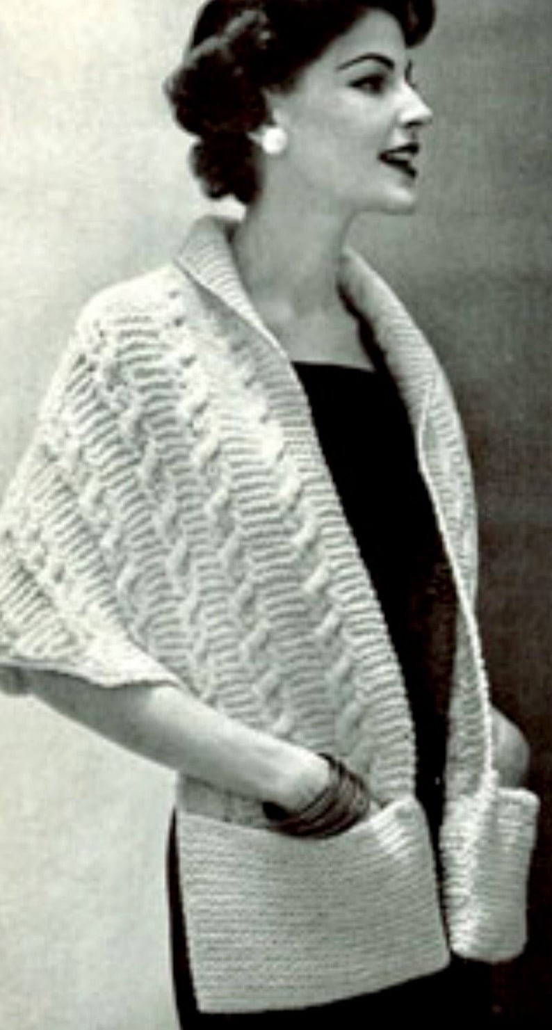 PDF Vintage Knitting Pattern Womens Shrug With Pockets Cable Design ...