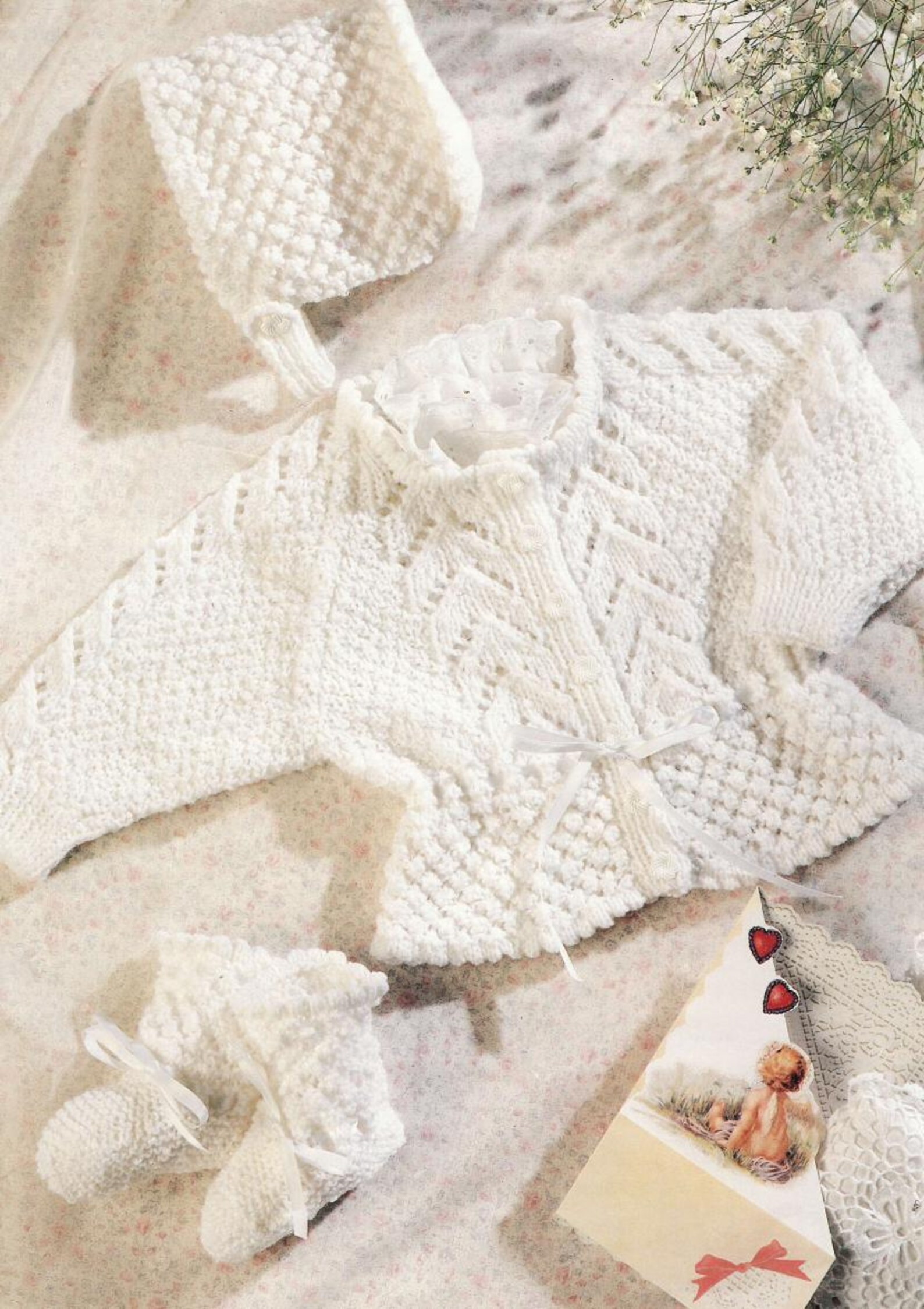 Vintage Knitting Pattern for 8 Ply Dk Ply Baby Cardigan Bonnet and ...