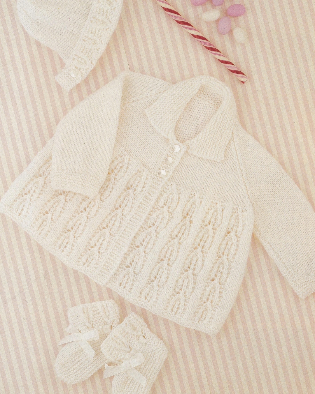 Vintage Knitting Pattern for 4 Ply Baby Matinee Jacket Bonnet and ...