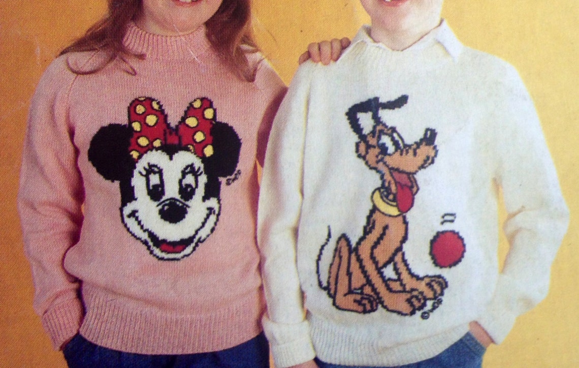 Mickey and Minnie Mouse Knitting Pattern Sweaters for Children - Etsy