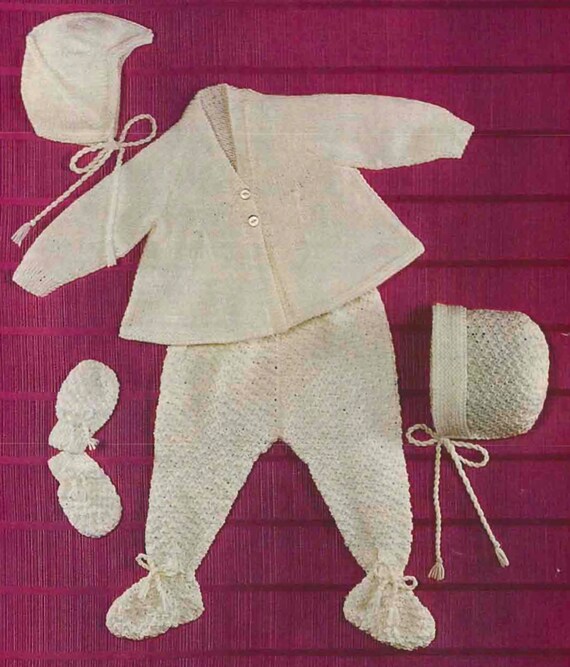 Baby pram set vintage knitting pattern with pants bonnets and | Etsy