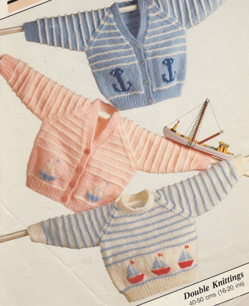 Vintage Knitting Pattern for Dk Baby Cardigans and Jumper Nautical ...