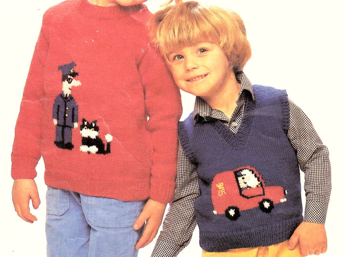 PDF Vintage Knitting Pattern Childs Postman Pat Sweater and Tank Top 20 ...