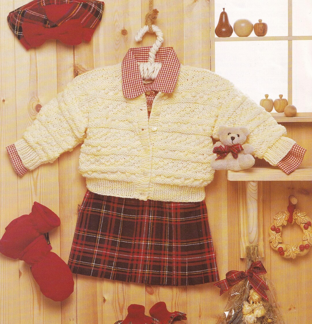 Vintage Knitting Pattern for Textured Children's Cardigan 18-24 Inch ...