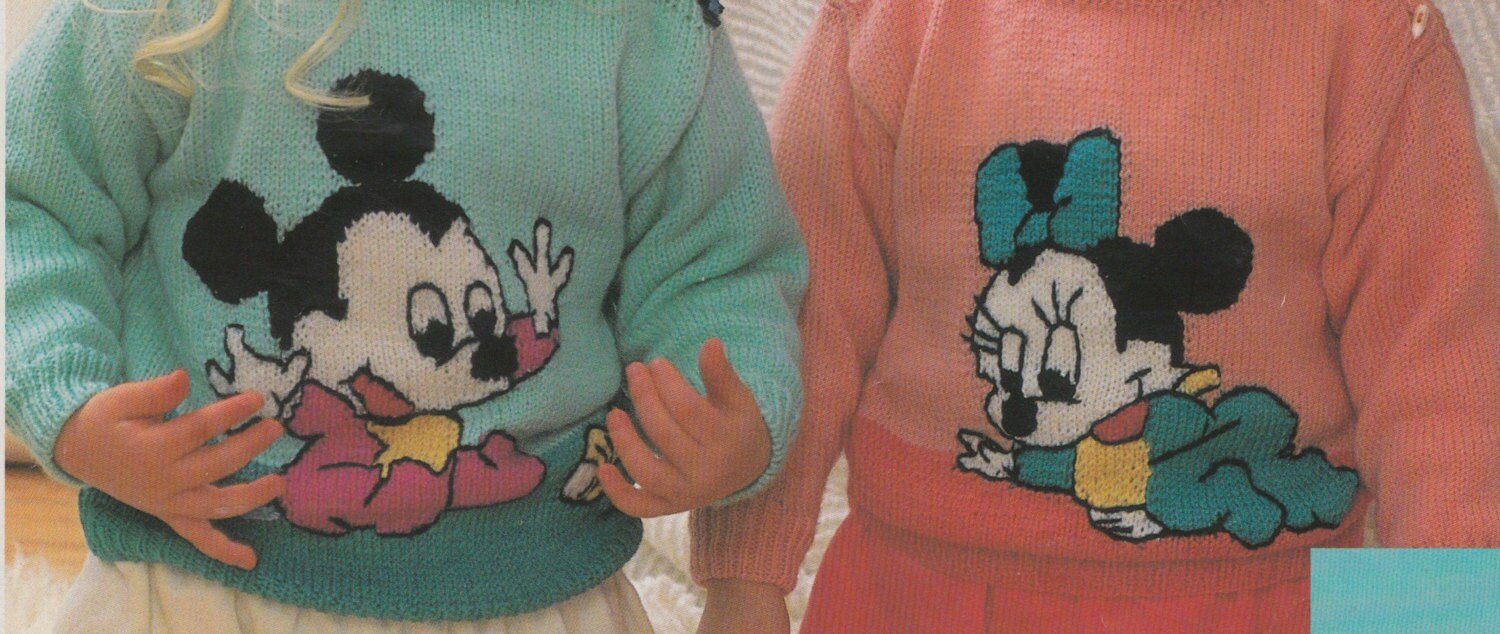 Mickey and Minnie Mouse Knitting Pattern Childs Jumper Ages - Etsy