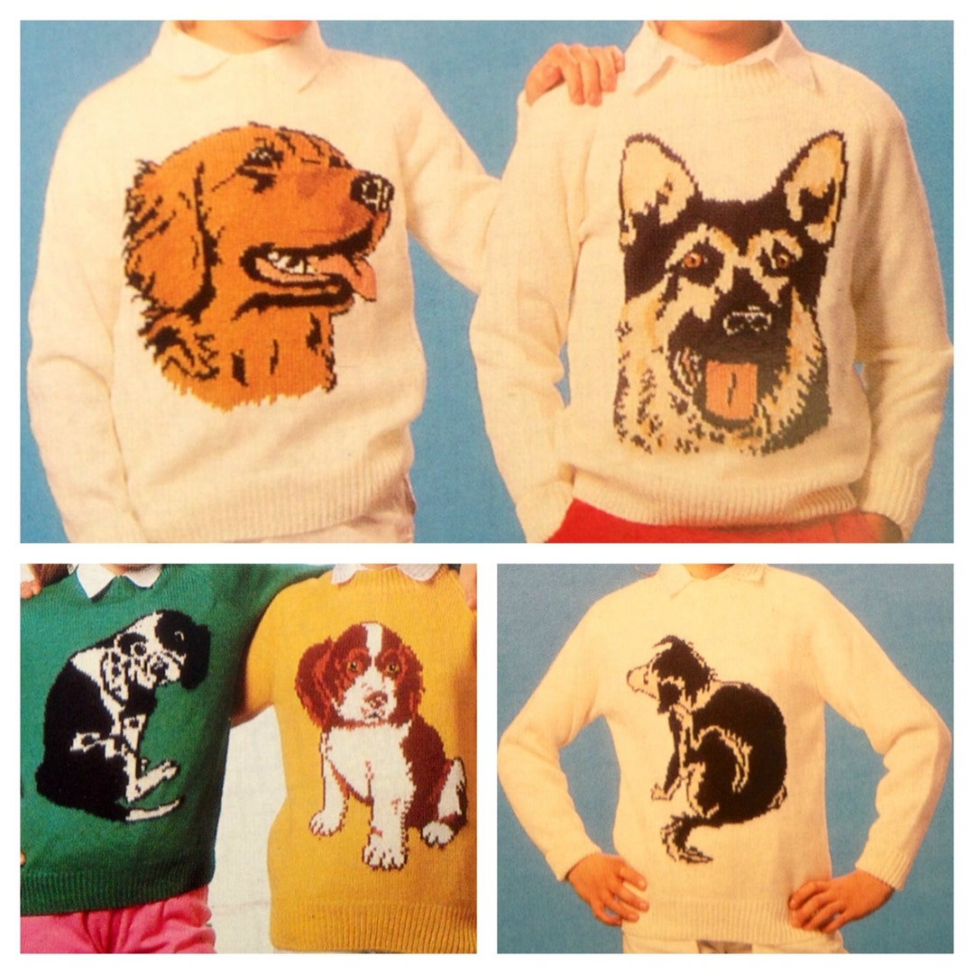 PDF Knitting Pattern for Instarsia Picture Dog Sweaters 5 Designs Dk or ...