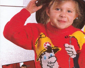 Vintage Pattern Fireman Sam Jumpers Adults and Childrens Knitting ...