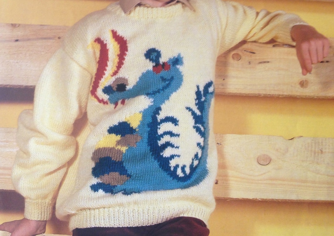 Dragon Sweater Knitting Pattern for Children Men and Women Intarsia ...