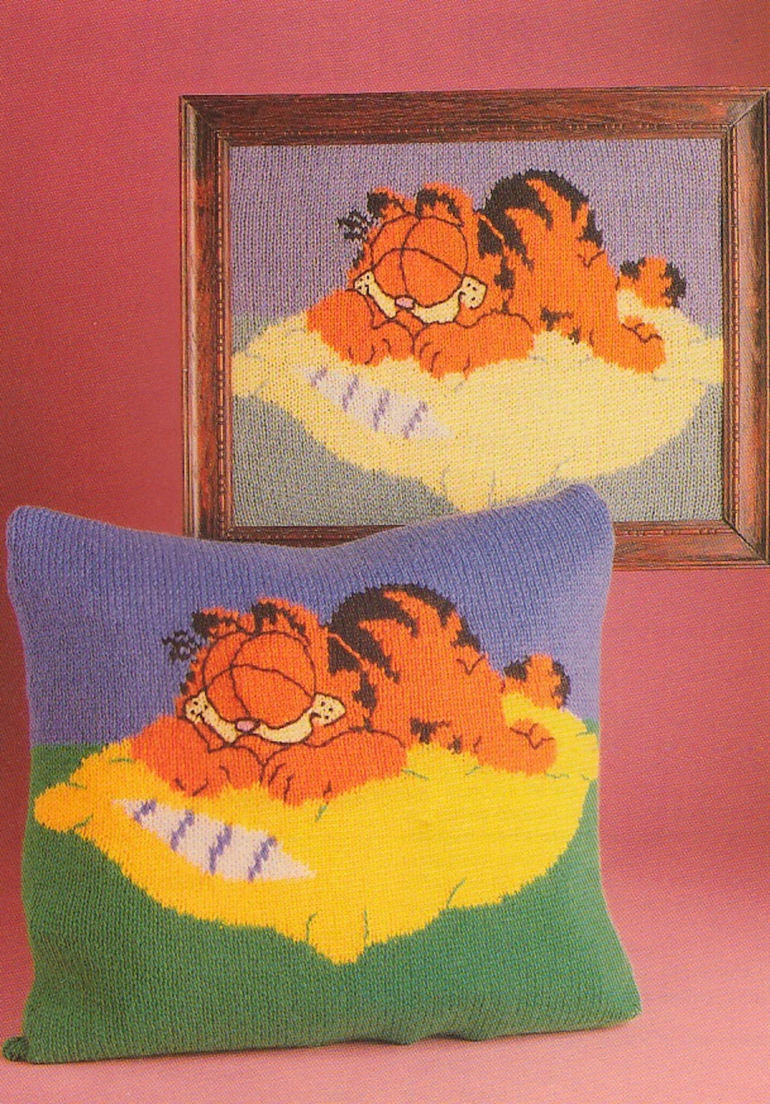 Vintage Knitting Pattern for Garfield Cushion and Picture - Instant ...
