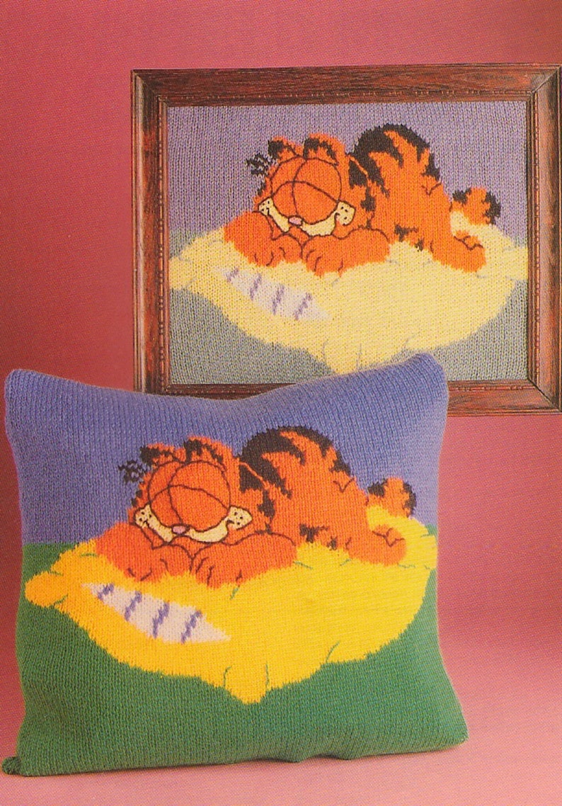 Vintage Knitting Pattern for Garfield Cushion and Picture | Etsy