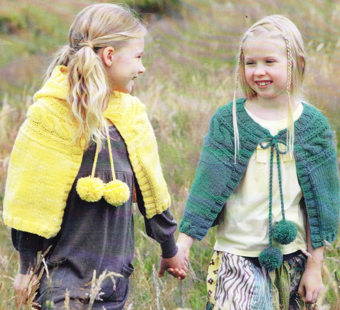 Knitting Pattern for Girls Cape Hooded Cape Poncho Chunky Bulky Winter ...