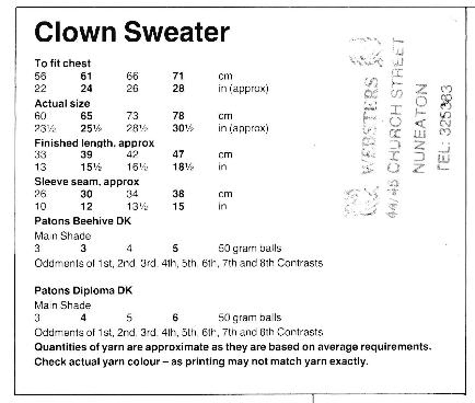 Vintage Knitting Pattern for Children's Sweater With a Circus Clown ...