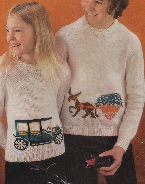 Vintage knitting pattern PDF for childrens jumper with car and | Etsy