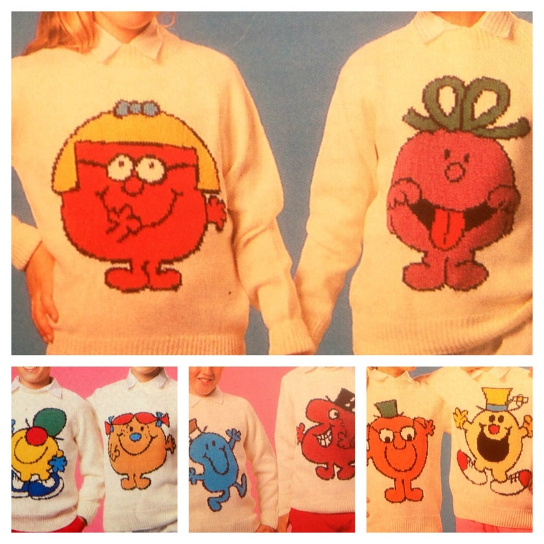 Vintage Knitting Pattern for Mr Men and Little Miss Intarsia Knitting ...