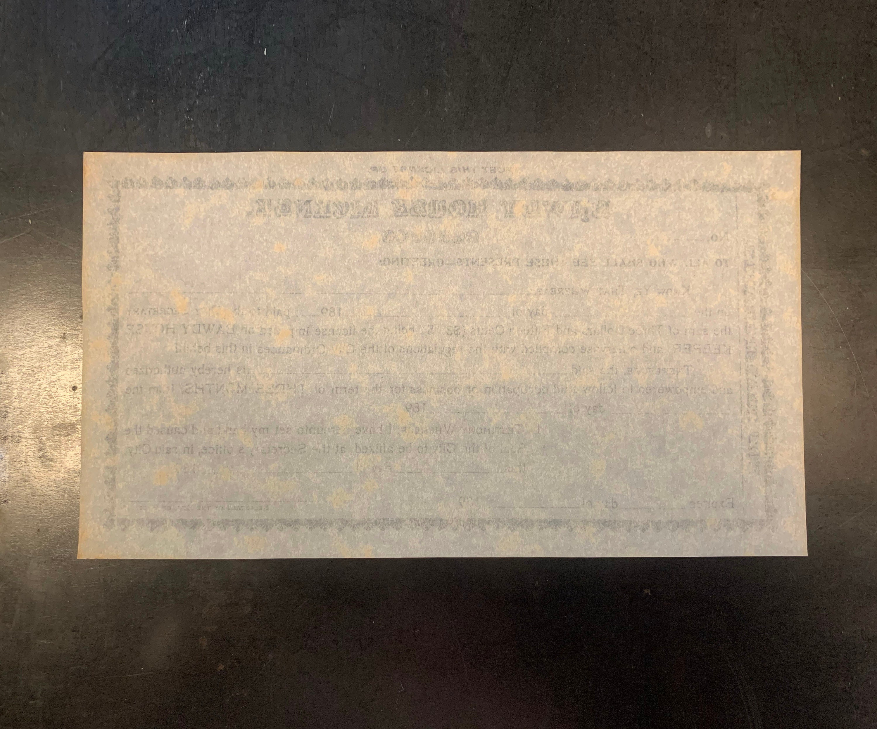 Bawdy House License, Vintage Bawdy House License, Paper License, Waco ...