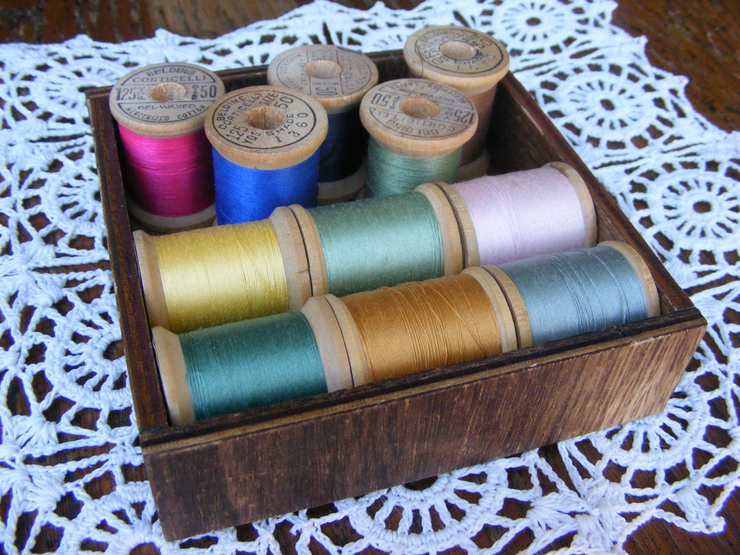 Vintage Sewing Thread in Wood Box Frame 11 Spools - Etsy