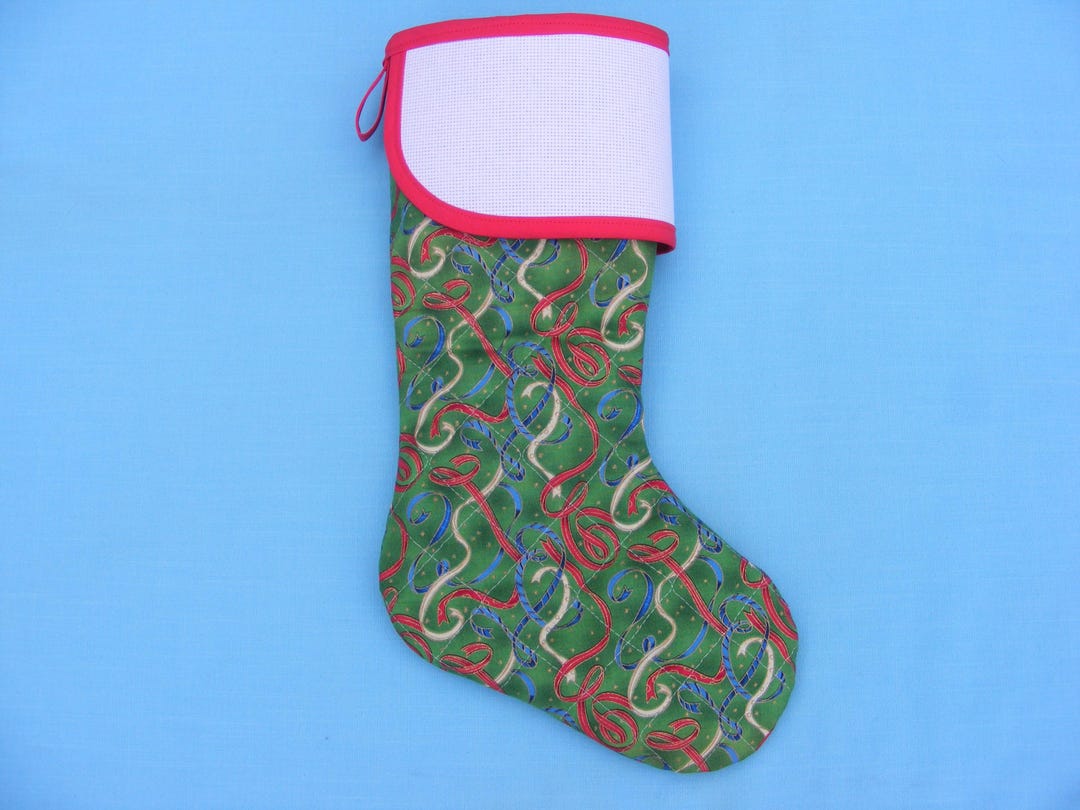 Aida Cuff Stocking Cross Stitch large Green With Ribbons Pre-finished ...