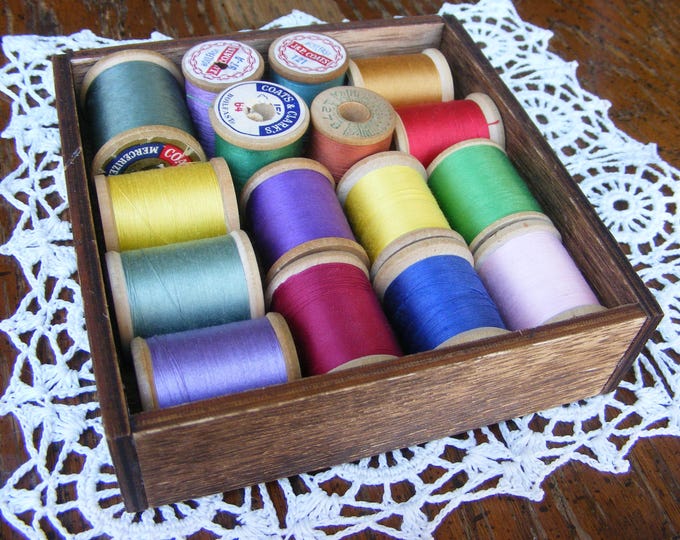 Vintage Sewing Thread in Wood Box Frame 16 Spools - Etsy