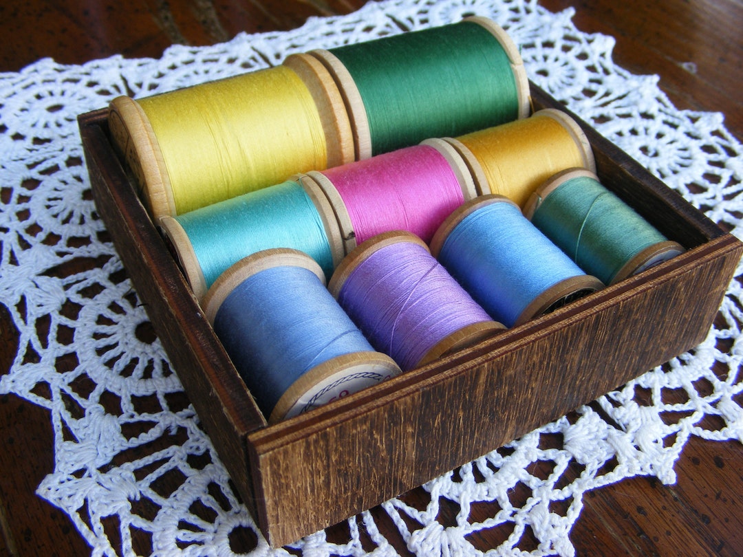 Vintage Sewing Thread in Wood Box Frame (9 Spools) - Etsy