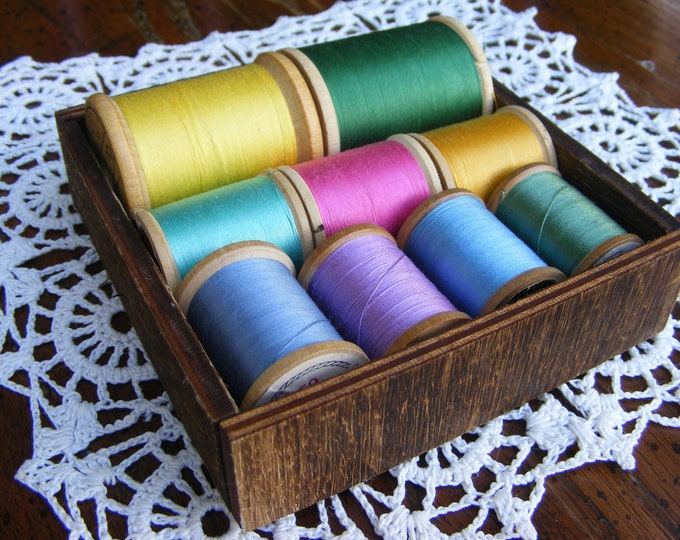 Vintage Sewing Thread in Wood Box Frame (9 Spools) - Etsy