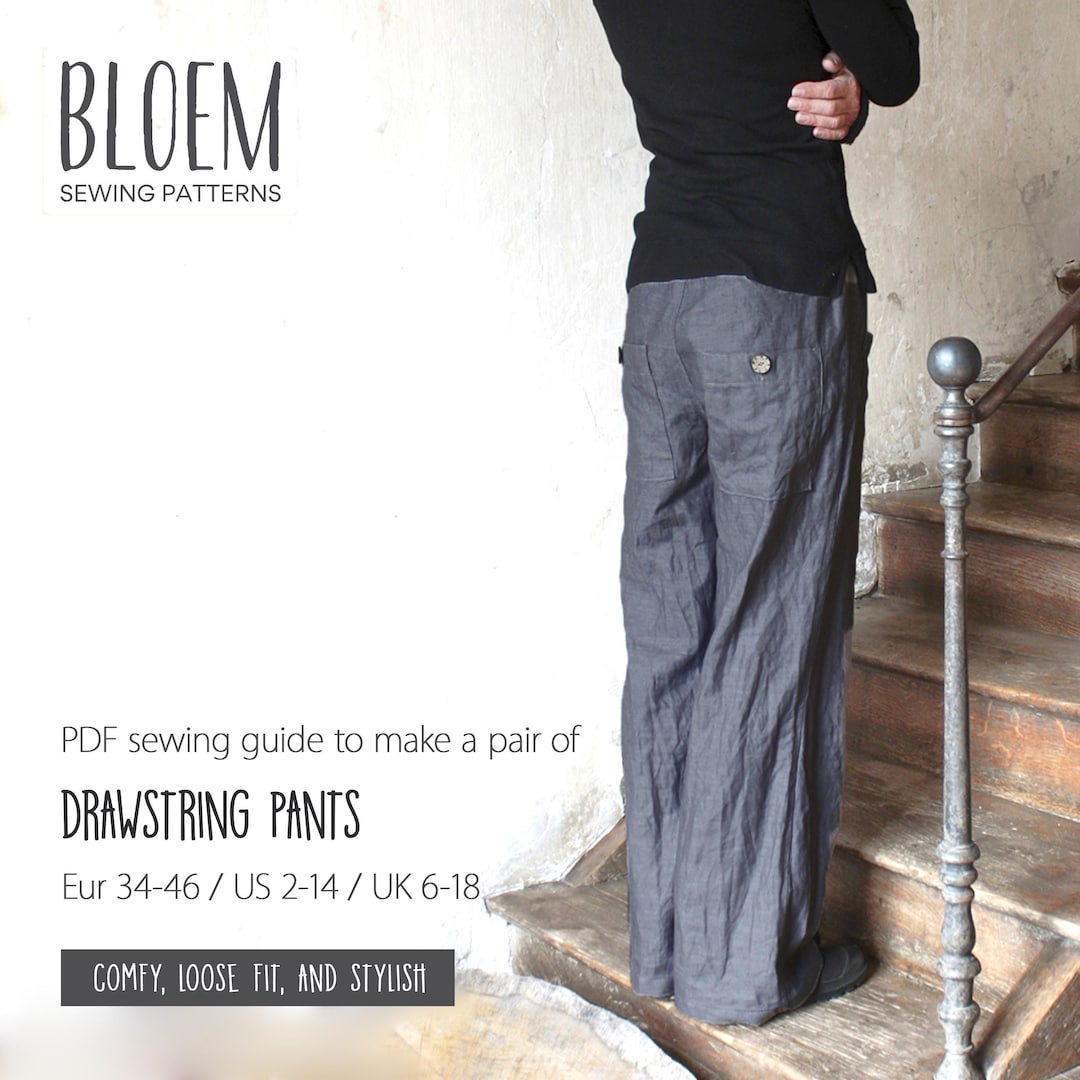 Sewing Pattern Drawstring Pants, PDF Loose Fit Trousers Sewing Project ...