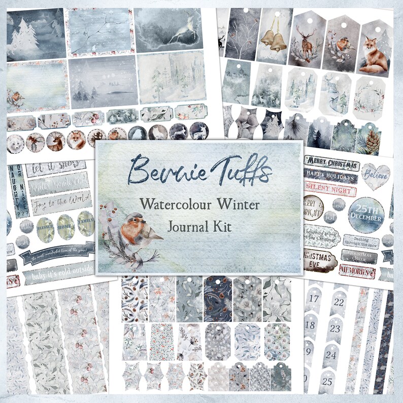 Watercolour Winter Journal Kit, Printable Kit, Christmas Holiday ...