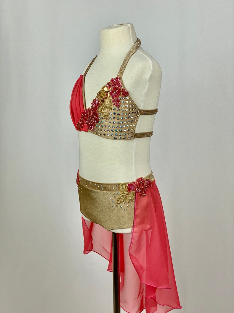Lyrical 2-piece Dance Competition Costume//gold//coral//bling Child ...