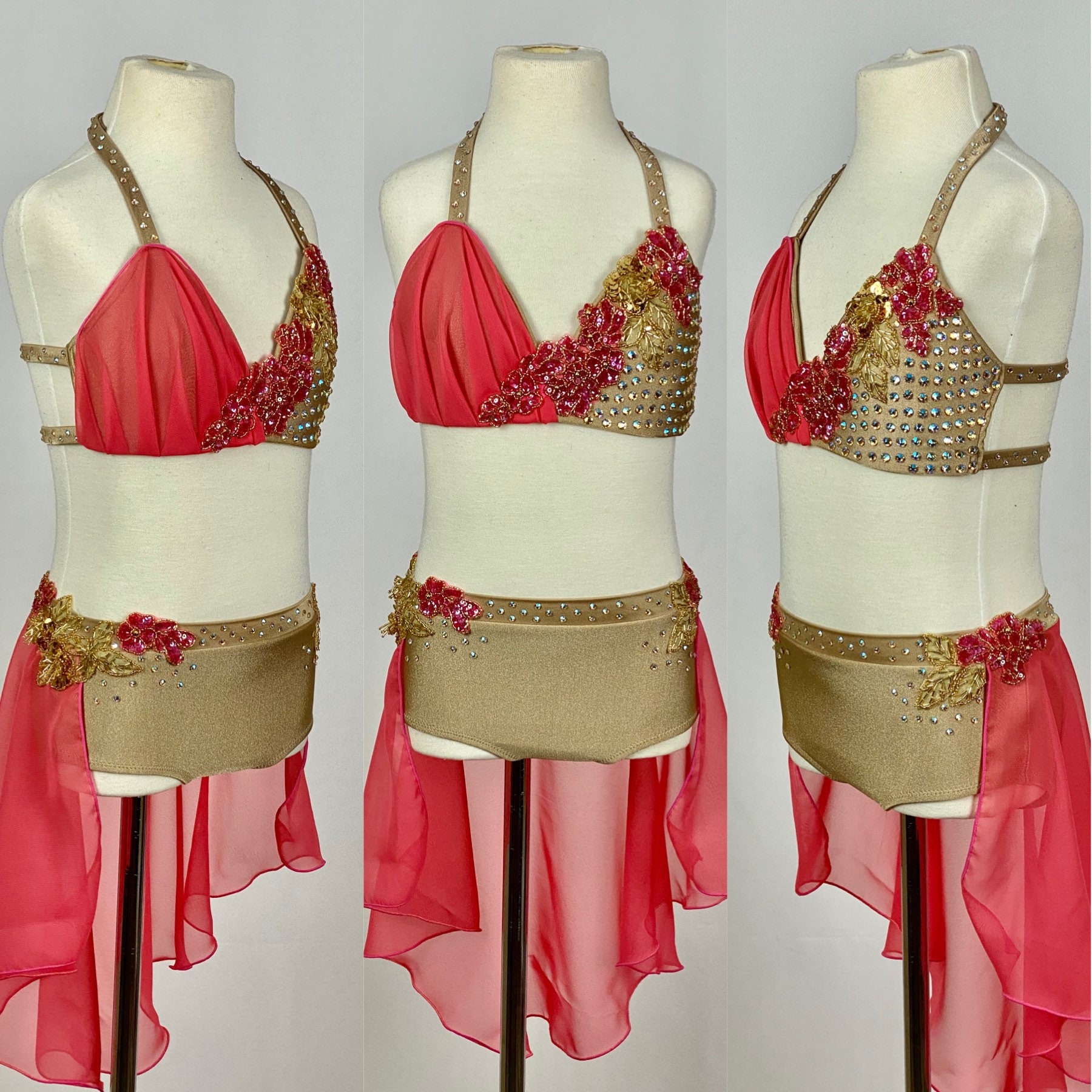 Lyrical 2-piece Dance Competition Costume//gold//coral//bling Child ...