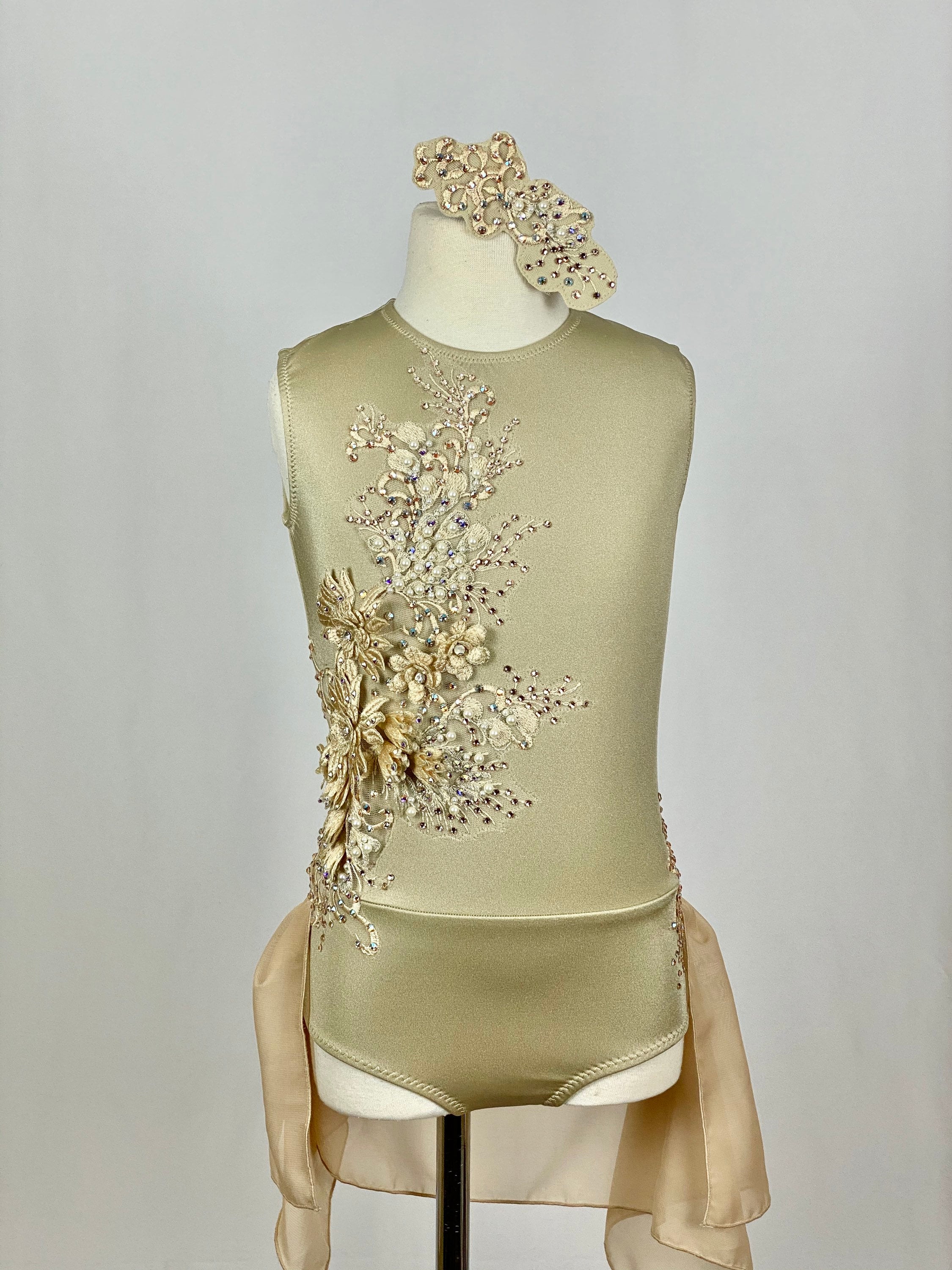 Child Med/large Custom One Piece Gold Dance Costume With Half Skirt ...